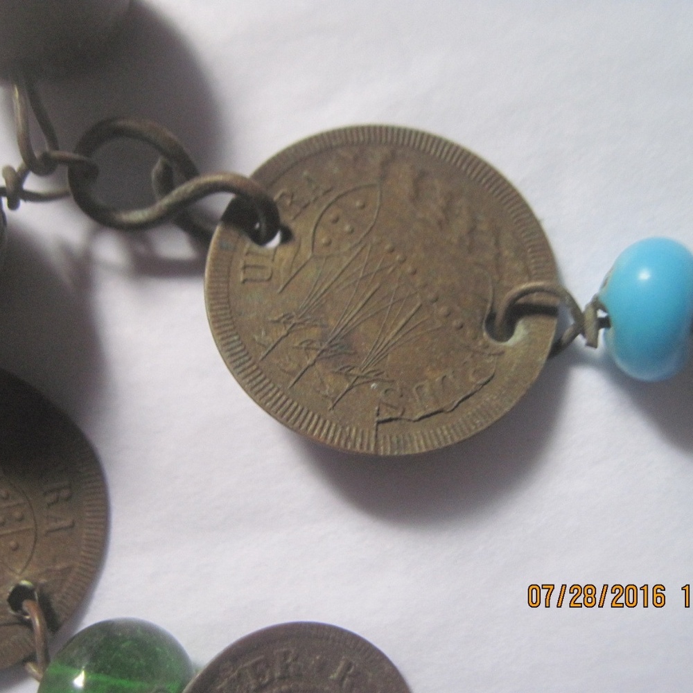 1900's Jetton Copper Token 20" Long Necklace - Gem